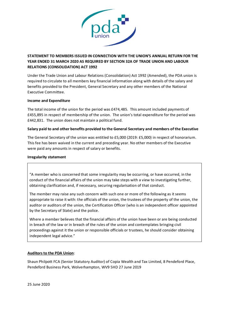 Financial statement to members – 2020 | The Pharmacists' Defence ...